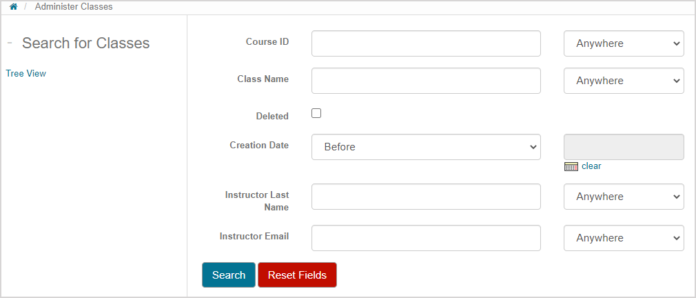 Search for a class (administrator)