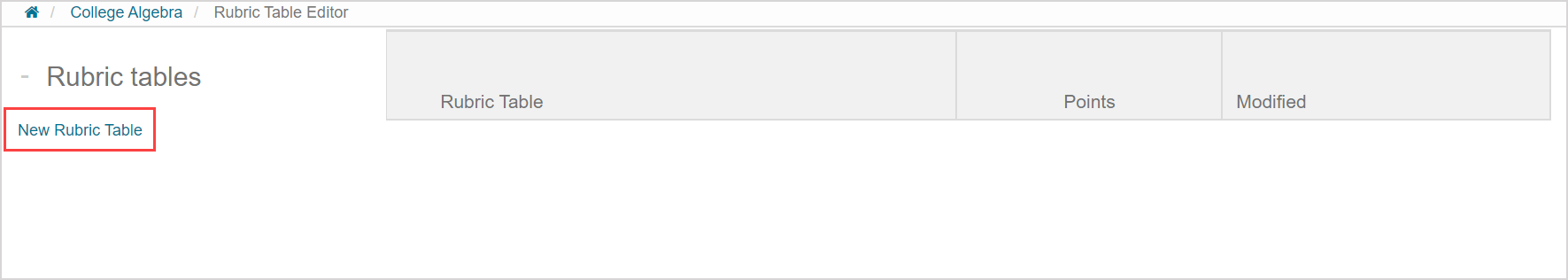 Create a rubric table