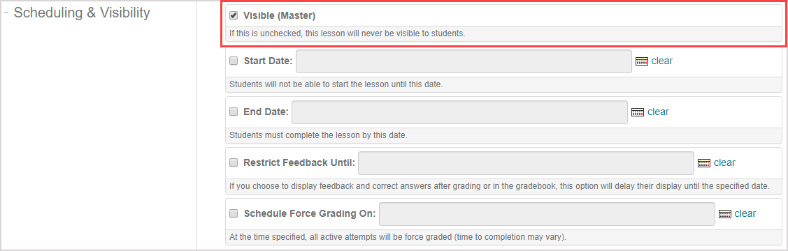 Control activity visibility