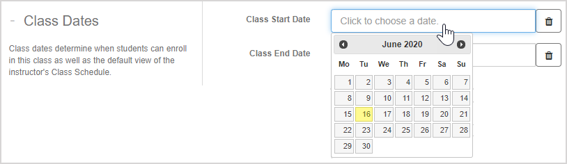 Work with the Class Schedule default view