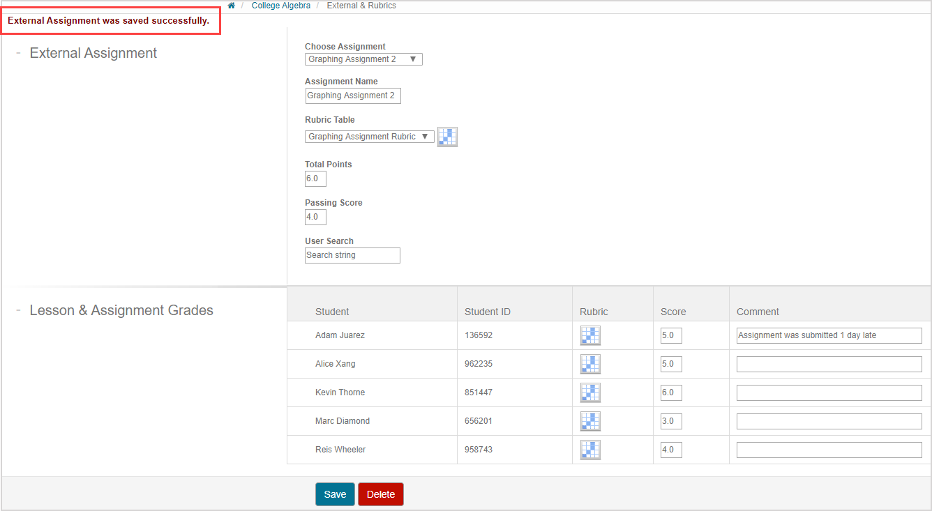 Apply a rubric table