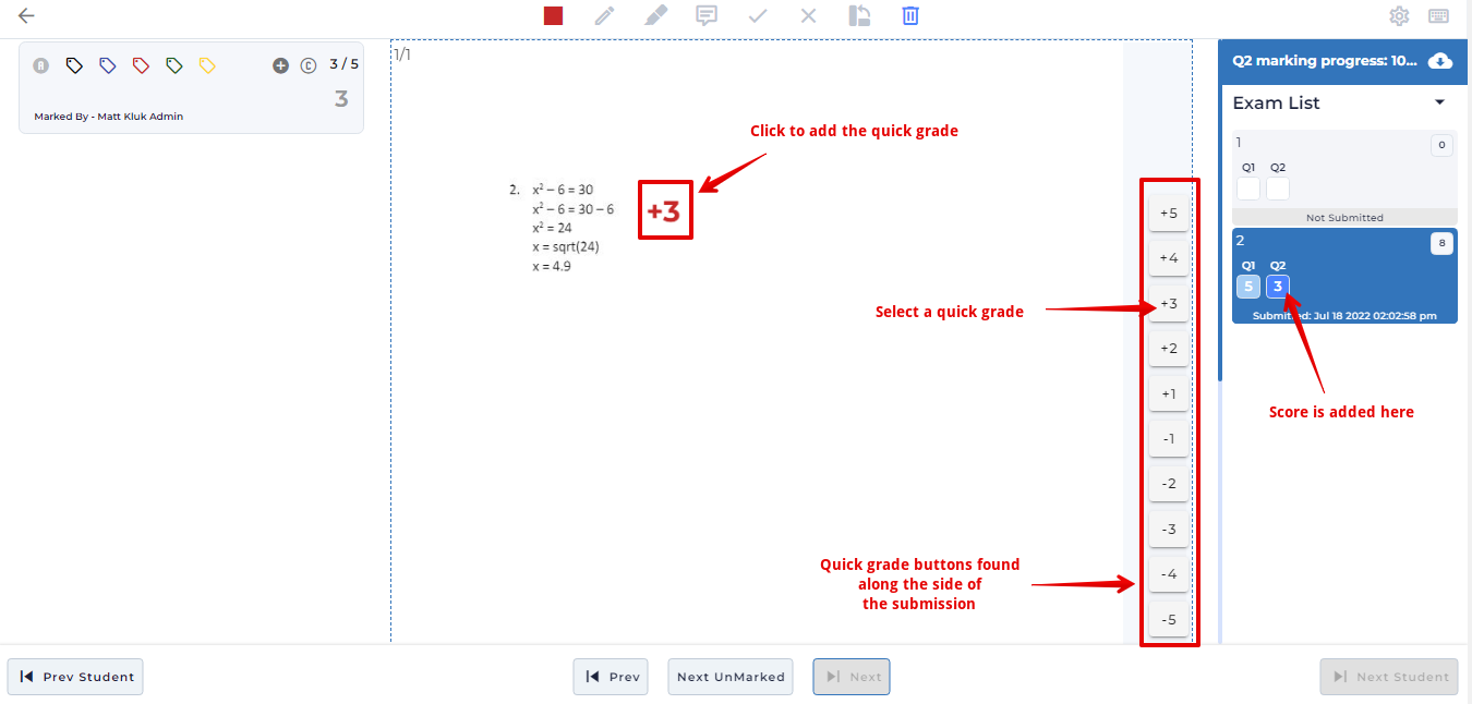 Grade student submissions and assessments