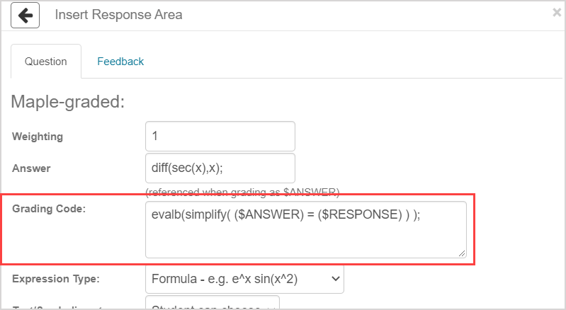 View example Maple grading code